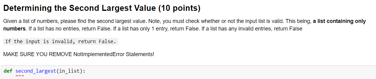 Solved Determining the Second Largest Value (10 points) | Chegg.com