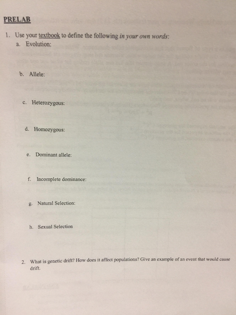 Solved PRELAB Use your textbook to define the following in | Chegg.com