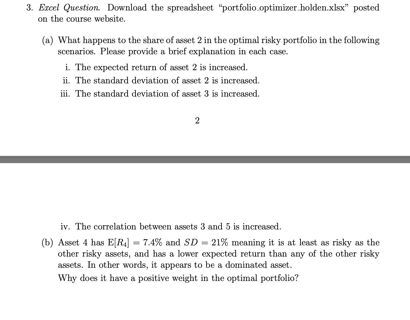 Solved 3. Excel Question. Download the spreadsheet | Chegg.com