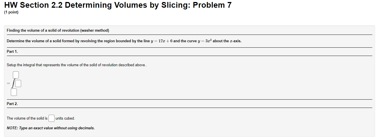 Solved Finding the volume of a solid of revolution (washer | Chegg.com