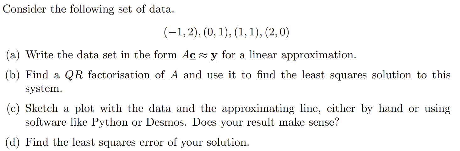 Solved Consider the following set of data. | Chegg.com
