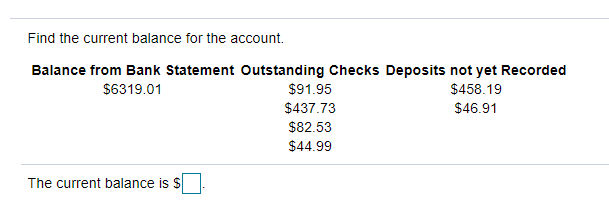 Solved Find the current balance for the account. Balance | Chegg.com