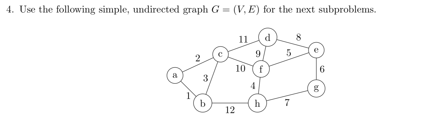 4. Use the following simple, undirected graph G = (V, | Chegg.com