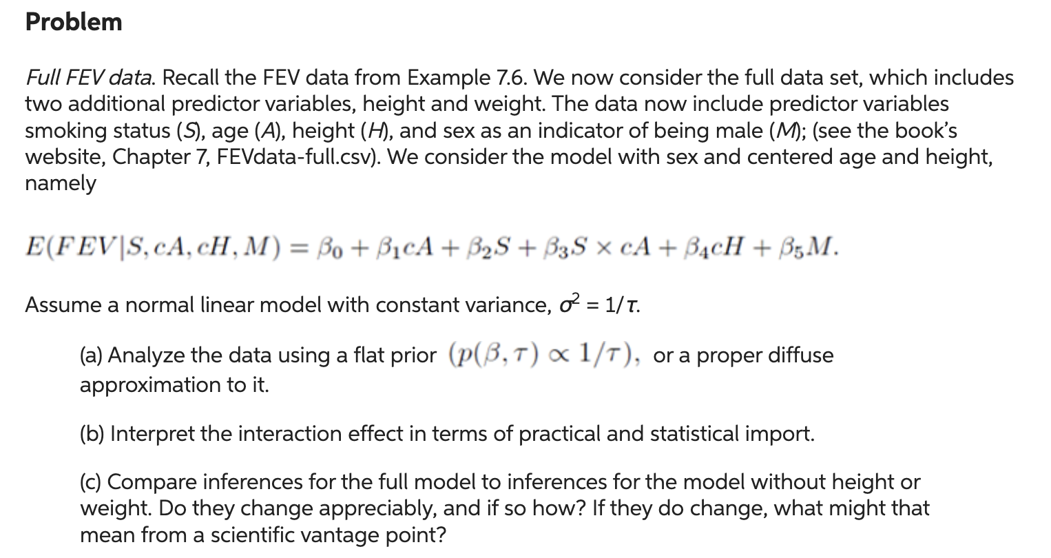 Solved Full FEV data. Recall the FEV data from Example 7.6. | Chegg.com