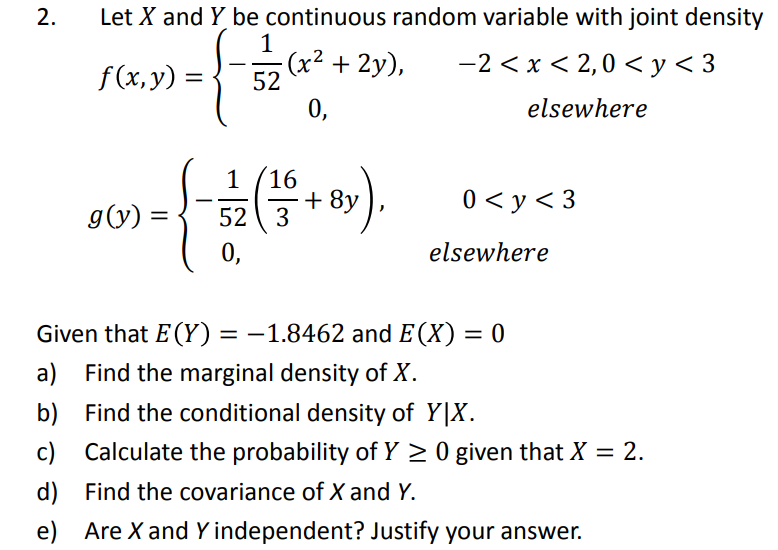 Solved 2. Let X and Y be continuous random variable with | Chegg.com