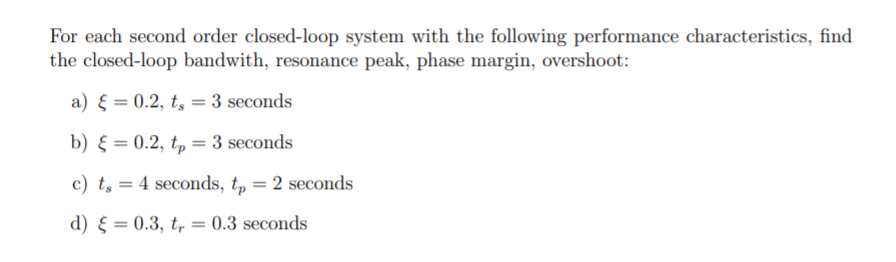 Solved For each second order closed-loop system with the | Chegg.com
