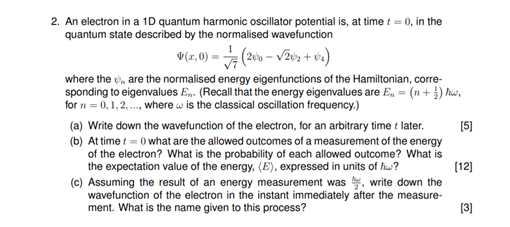 Solved 2. An electron in a 1D quantum harmonic oscillator | Chegg.com