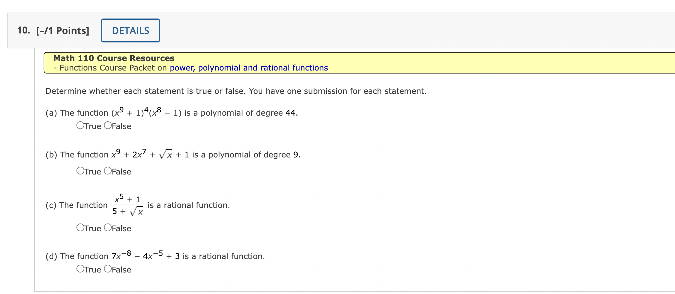 Solved 10. [-/1 Points] DETAILS Math 110 Course Resources | Chegg.com