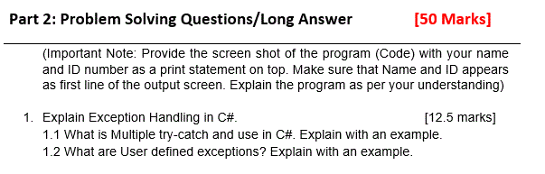 Solved Part 2: Problem Solving Questions/Long Answer (50 | Chegg.com