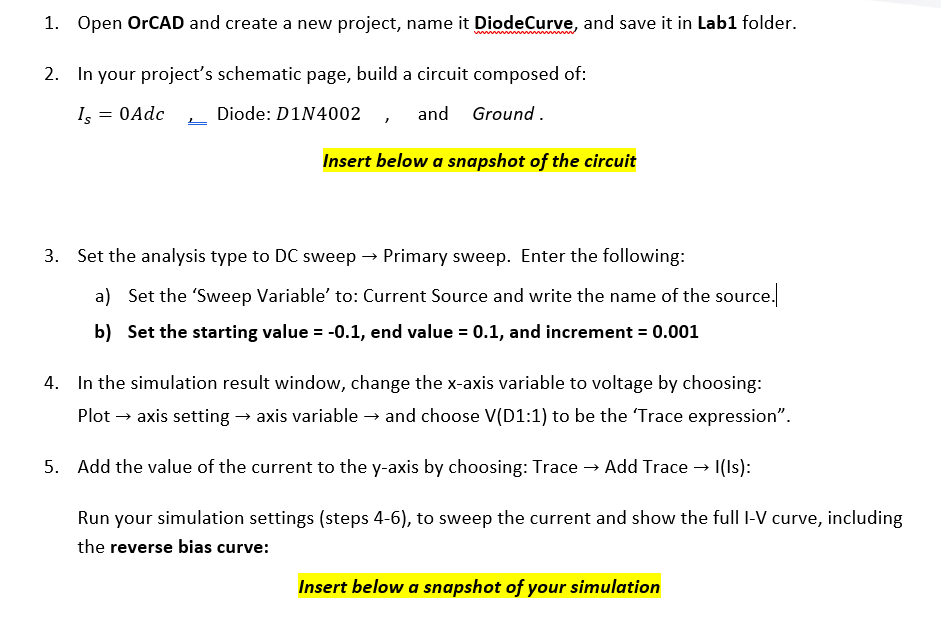 Solved 1. Open OrCAD and create a new project, name it | Chegg.com