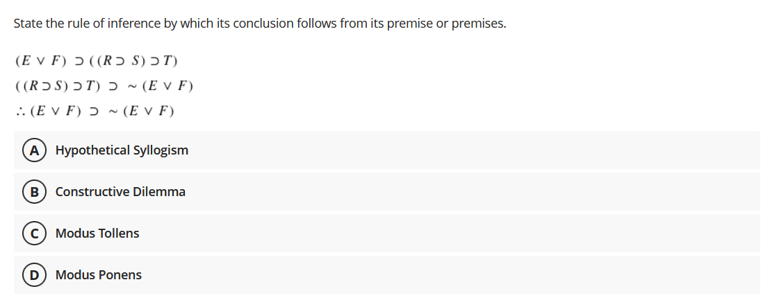 Solved State the rule of inference by which its conclusion | Chegg.com
