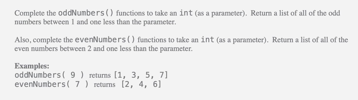 Solved Complete the oddNumbers () functions to take an int | Chegg.com