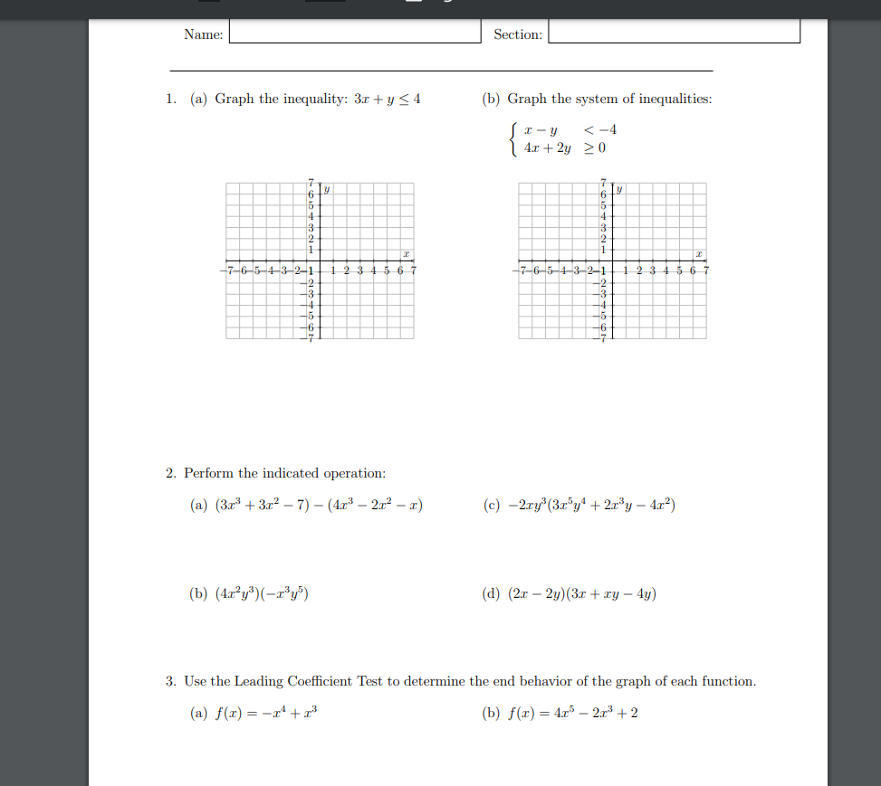 Solved Name: Section: 1 (a) Graph the inequality: 3.c + y