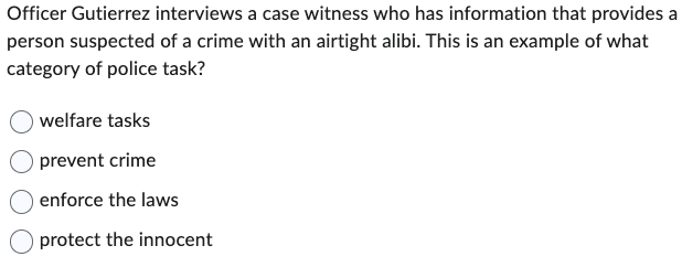Solved Officer Gutierrez interviews a case witness who has | Chegg.com
