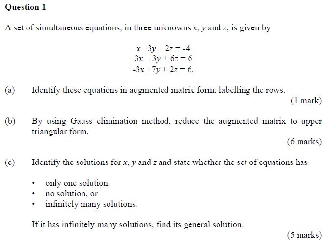 Solved Question 1 A set of simultaneous equations, in three | Chegg.com