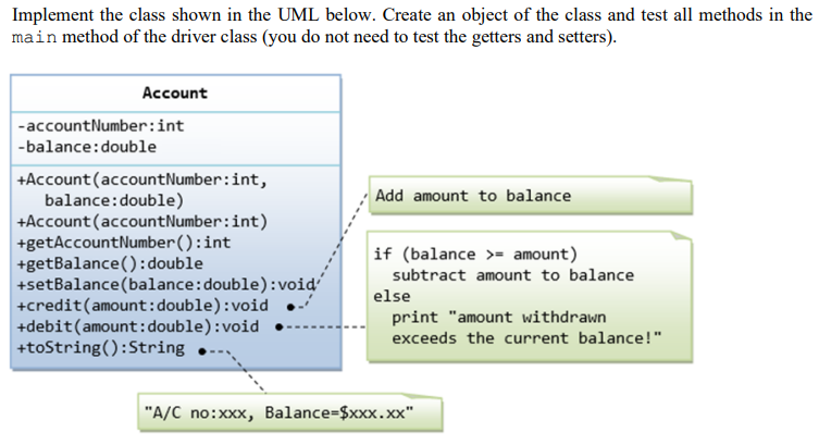 Solved Implement the class shown in the UML below. Create an | Chegg.com