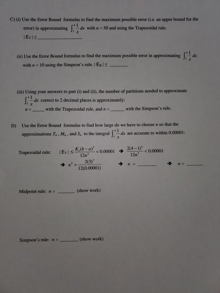 Math1242 Project I Name: Riemann Sums and Definite | Chegg.com