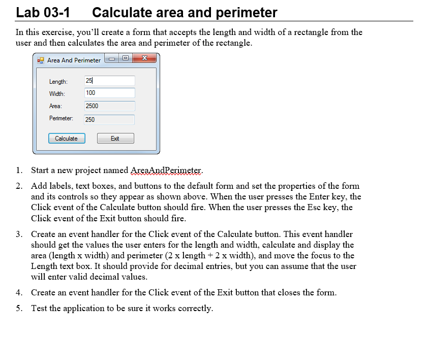 Solved Lab 03-1 Calculate area and perimeter In this | Chegg.com