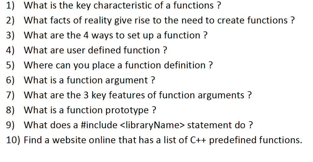 Solved 1) What is the key characteristic of a functions? 2) | Chegg.com