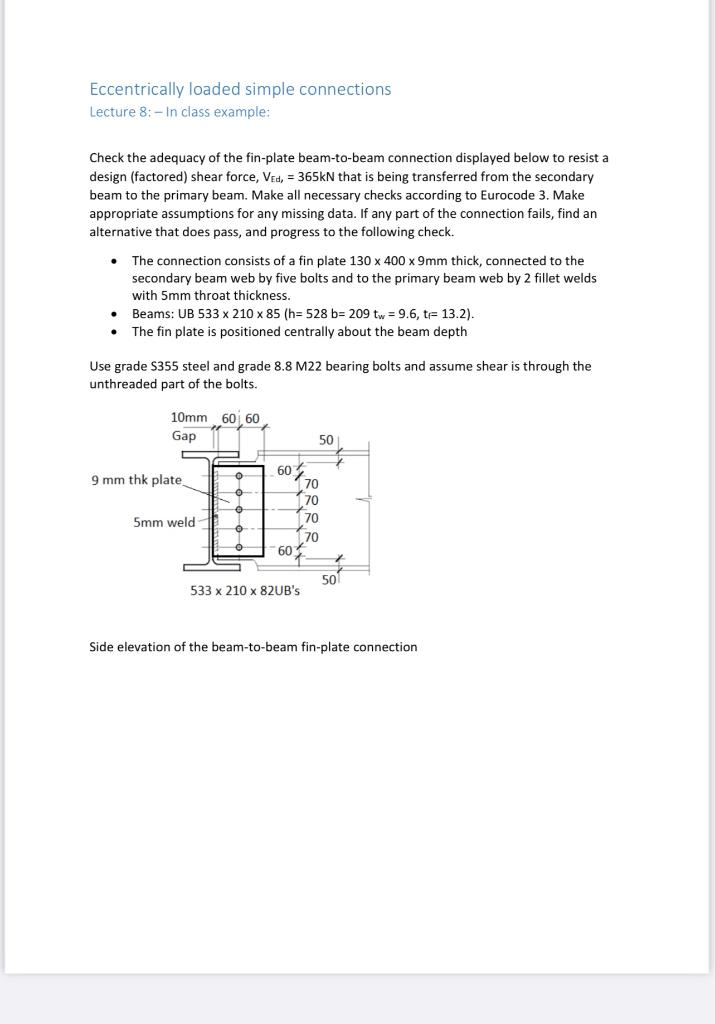 Eccentrically loaded simple connections Lecture 8:− | Chegg.com