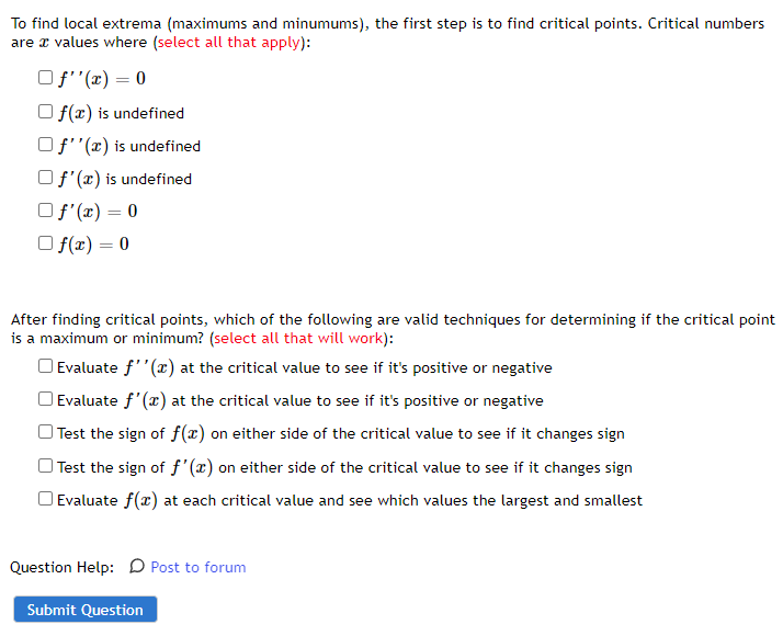 Solved To find local extrema (maximums and minumums), the | Chegg.com