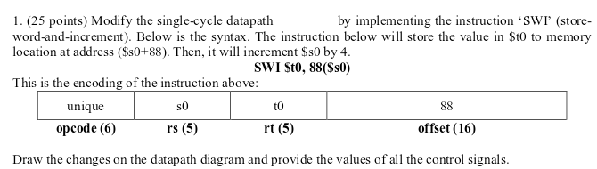 1. (25 points) Modify the single-cycle datapath by | Chegg.com