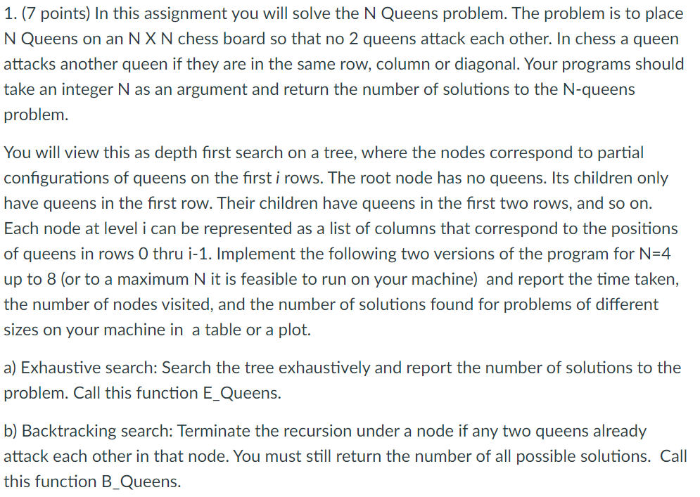 Solved 1.(7 points) In this assignment you will solve the N | Chegg.com