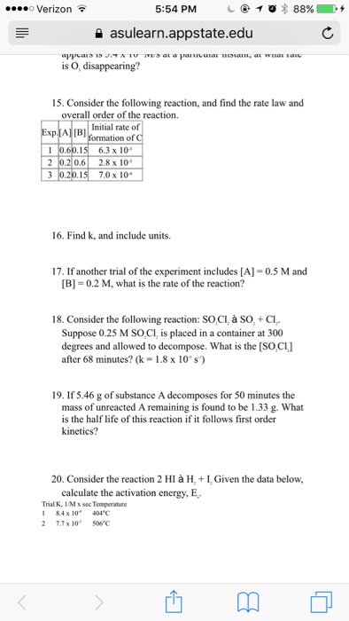 o Verizon LTE 88% 5:53 PM asulearn.appstate.edu | Chegg.com