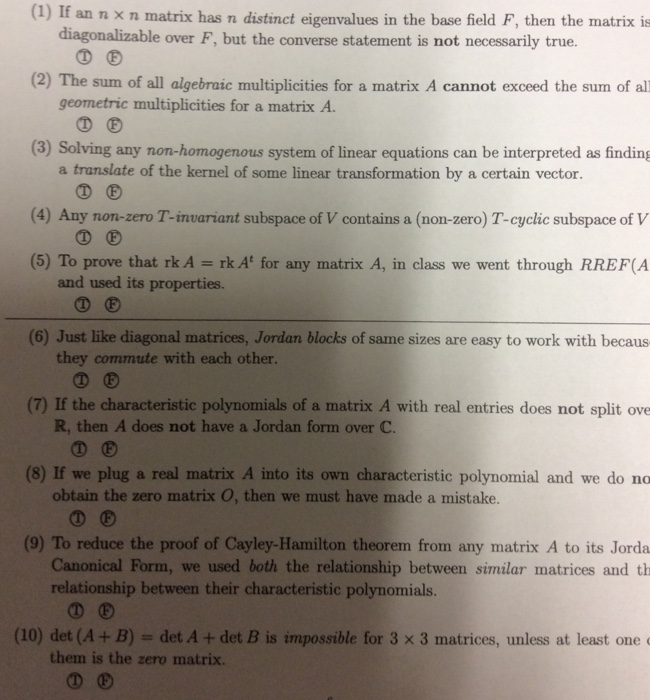 Solved If an n times n matrix has n distinct eigenvalues in | Chegg.com