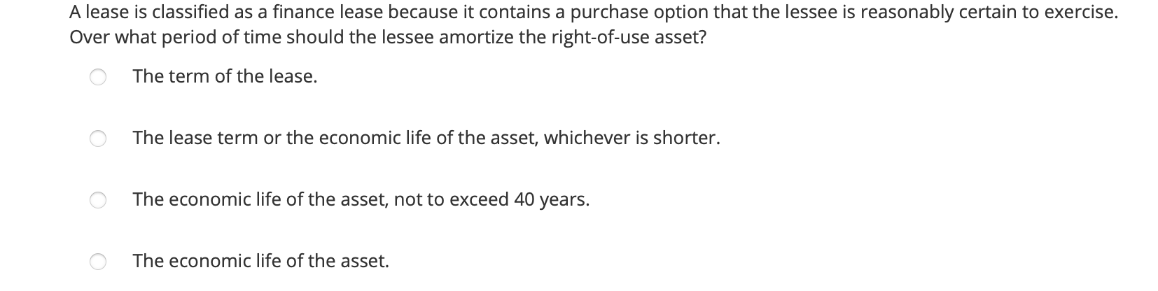 Solved A lease is classified as a finance lease because it | Chegg.com