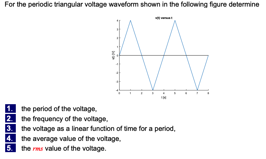 Solved For the periodic triangular voltage waveform shown in | Chegg.com