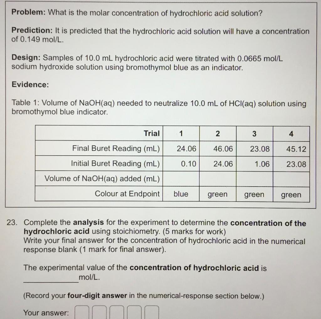Solved Problem: What is the molar concentration of | Chegg.com