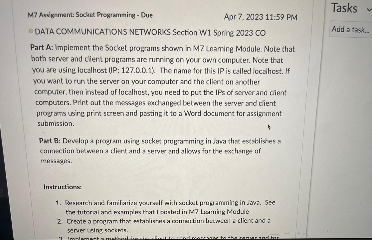 17 Assignment Socket Programming Due Apr 7 2023 