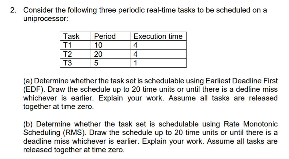 Solved 2. Consider the following three periodic real-time | Chegg.com