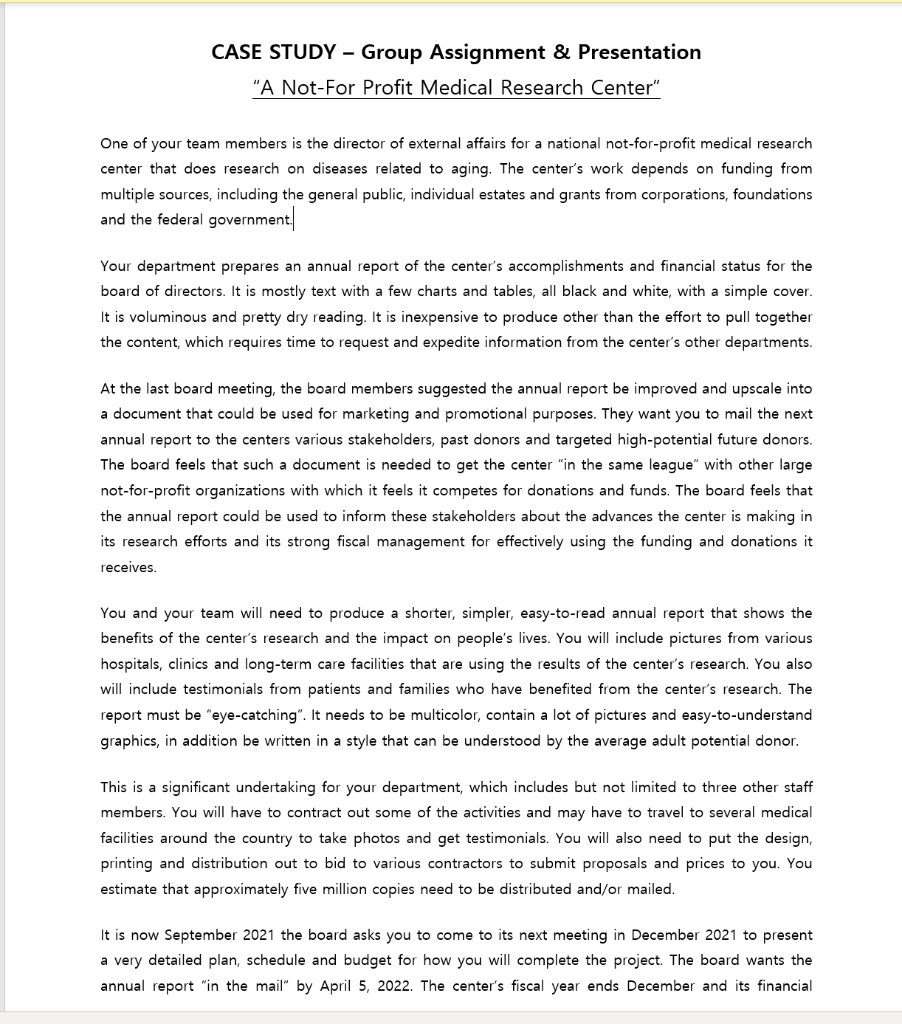 CASE STUDY – Group Assignment & Presentation "A | Chegg.com