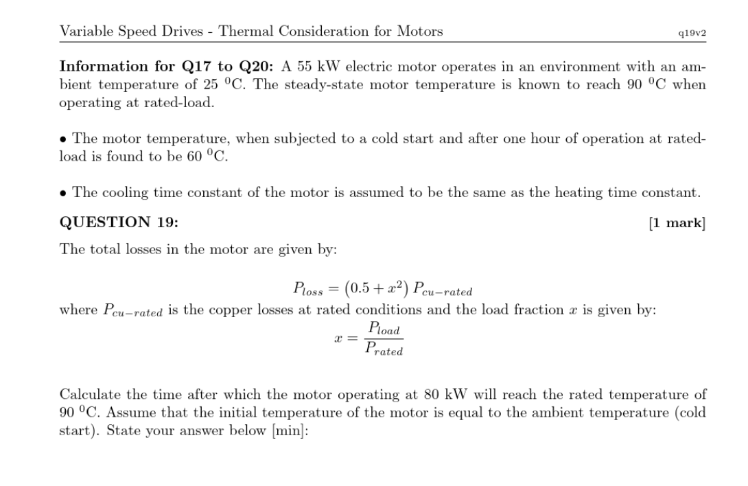 Solved Variable Speed Drives - Thermal Consideration for | Chegg.com