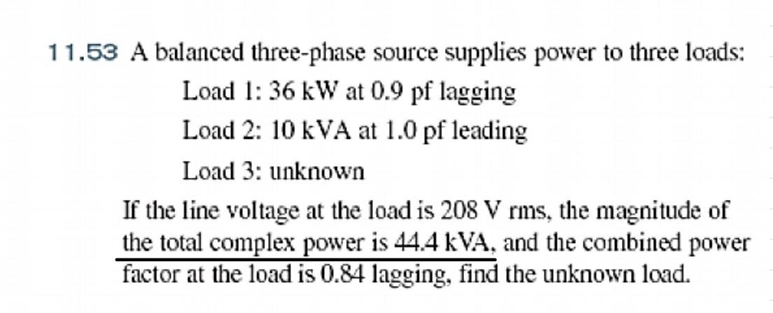 Solved 11.53 A balanced three-phase source supplies power to | Chegg.com