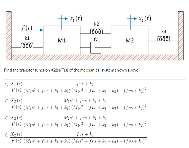 Solved Find the transfer function X2(s)/F(s) of the | Chegg.com