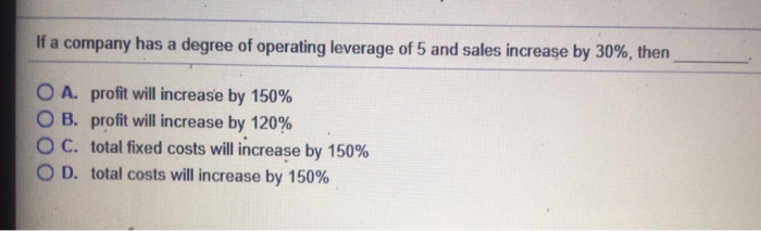 Solved If a company has a degree of operating leverage of 5 | Chegg.com