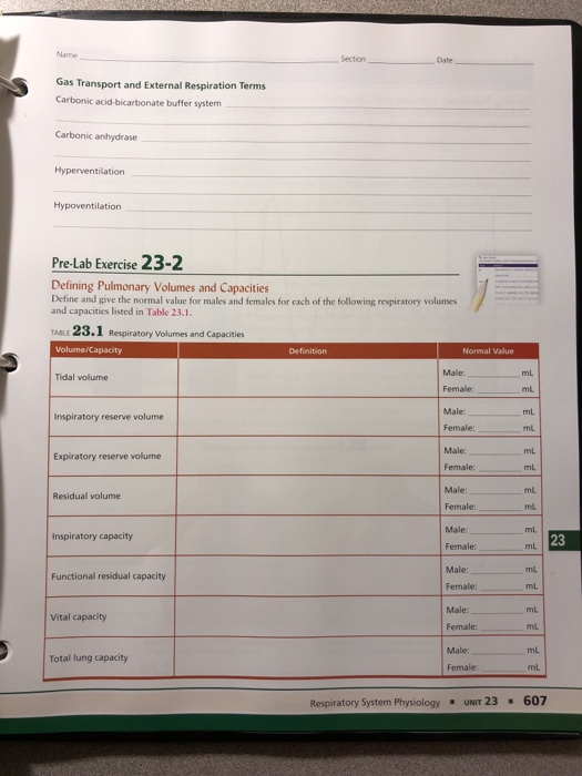 Solved Date Secti Name PRE-LAB EXERCISES Complete the | Chegg.com