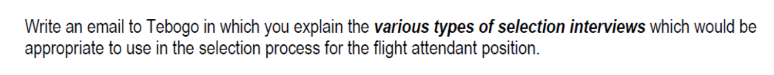 Solved Write an email to Tebogo in which you explain the | Chegg.com