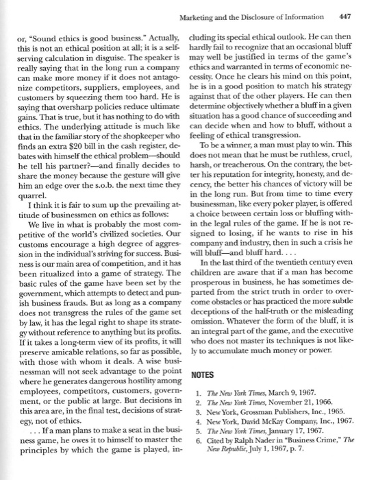 Solved Carr, Is Business Bluffing Ethical? 1. 2. 3, In what | Chegg.com