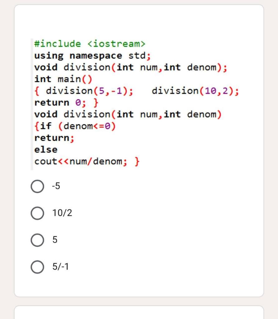 Solved #include using namespace std; void division (int | Chegg.com