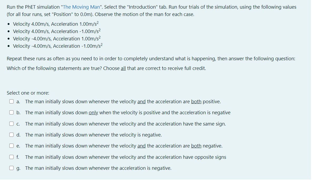 Solved Run the PhET simulation "The Moving Man". Select the | Chegg.com