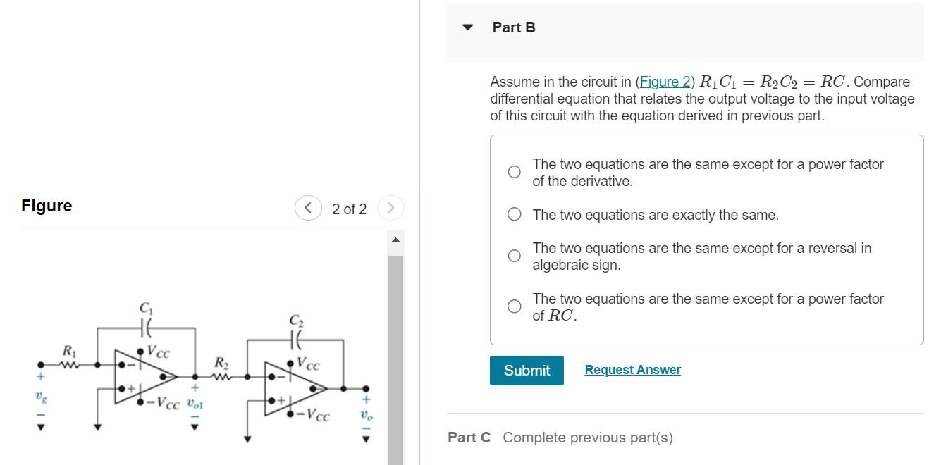 Solved Assume in the circuit in (Figure 2) R1C1=R2C2=RC. | Chegg.com