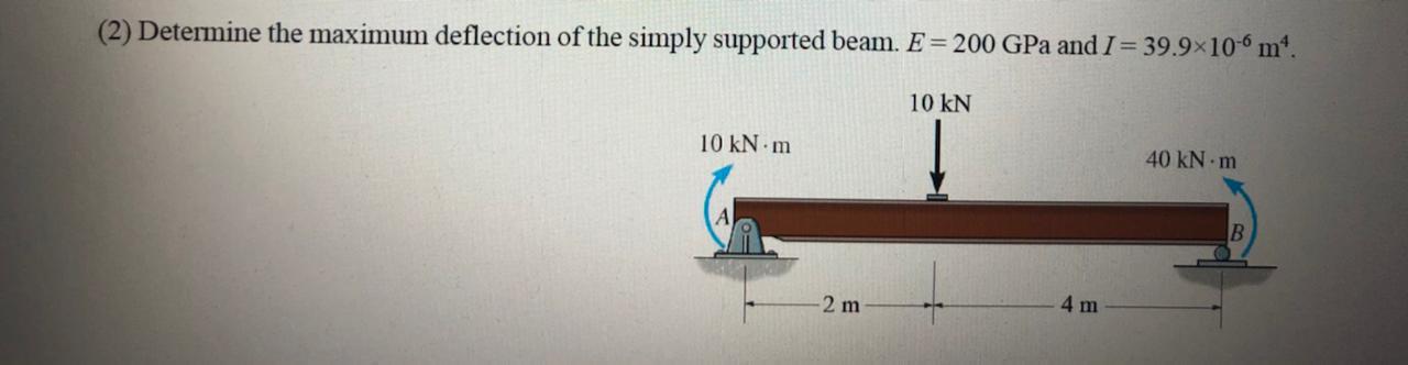 Solved (2) Determine the maximum deflection of the | Chegg.com