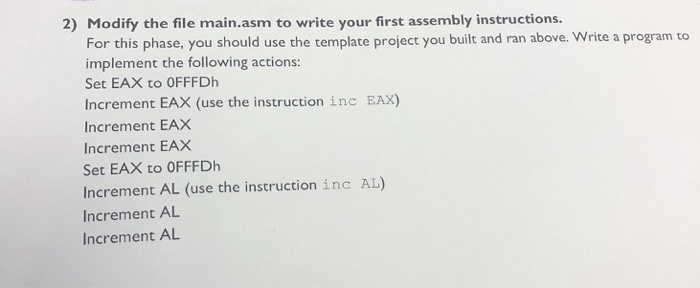 Solved 2) Modify the file main.asm to write your first | Chegg.com