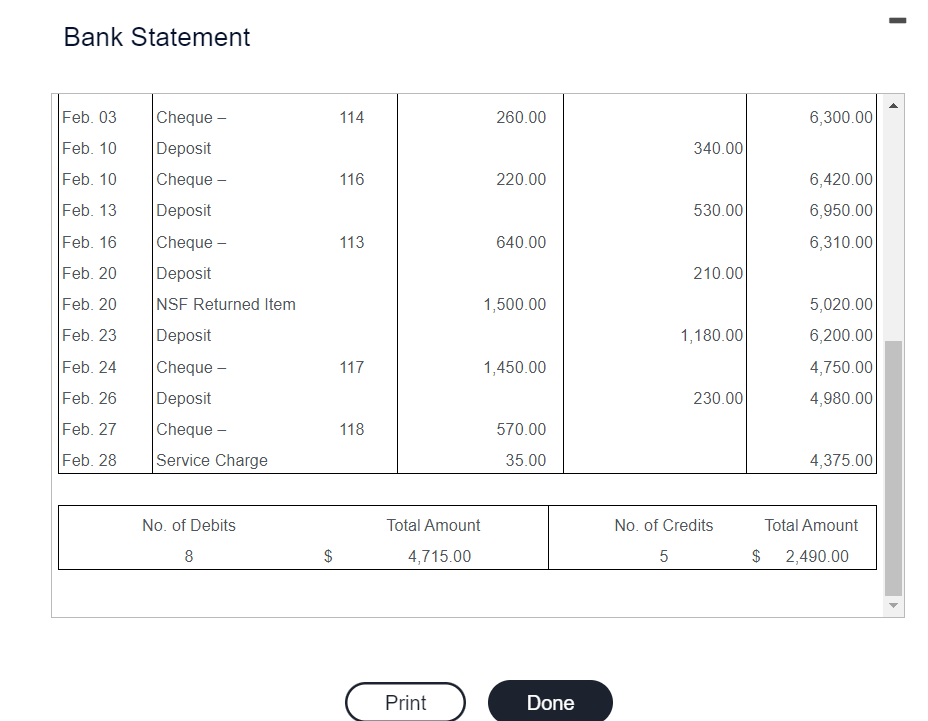 Solved From the items and the following bank statement, | Chegg.com