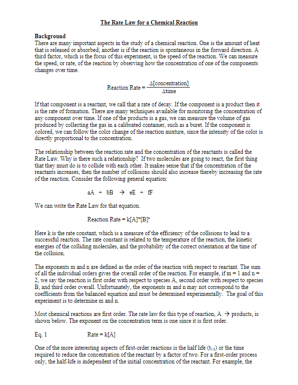 The Rate Law for a Chemical Reaction Background There | Chegg.com