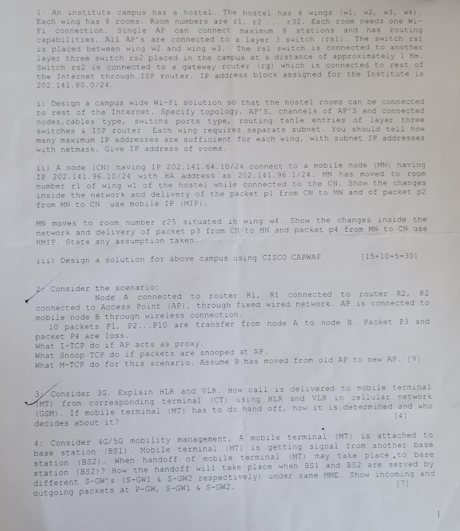 Solved 1: An institute campus has a hostel. The hostel has 4 | Chegg.com